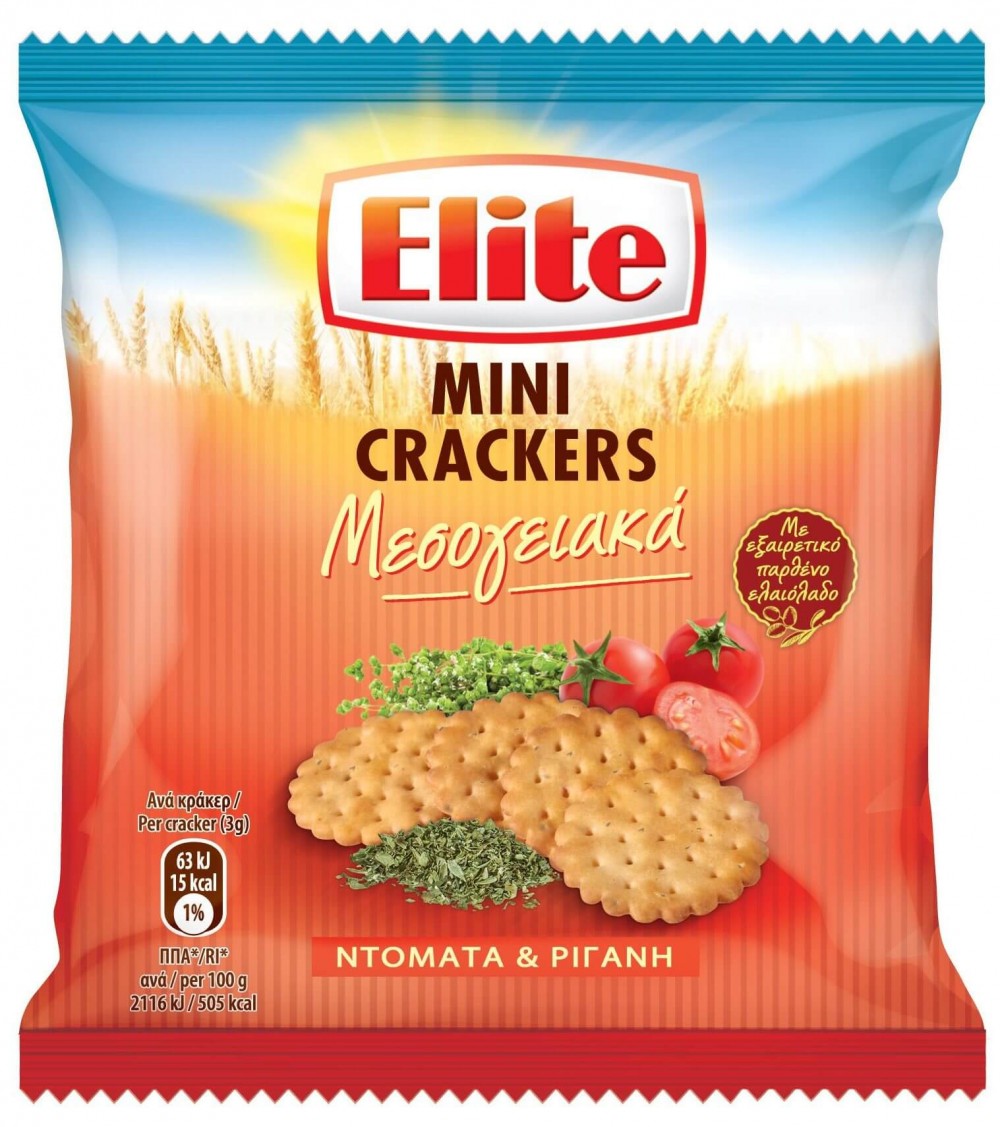 Crackers ELITE mini μεσογειακά ντομάτα & ρίγανη 50gr
