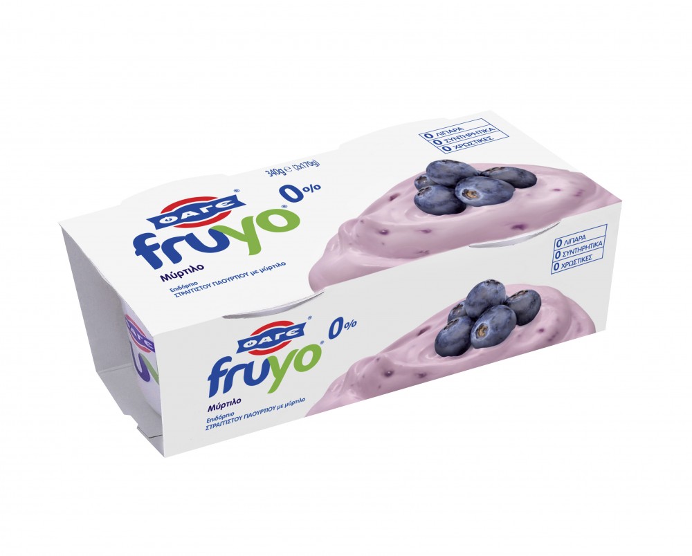Eπιδόρπιο γιαουρτιού ΦΑΓΕ Fruyo μύρτιλο 0% 2x170gr