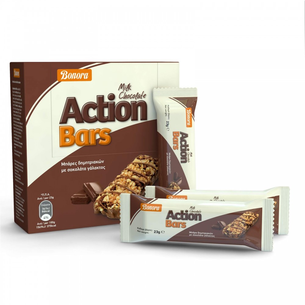 Μπάρες δημητριακών BONORA Action με σοκολάτα γάλακτος 6x23gr