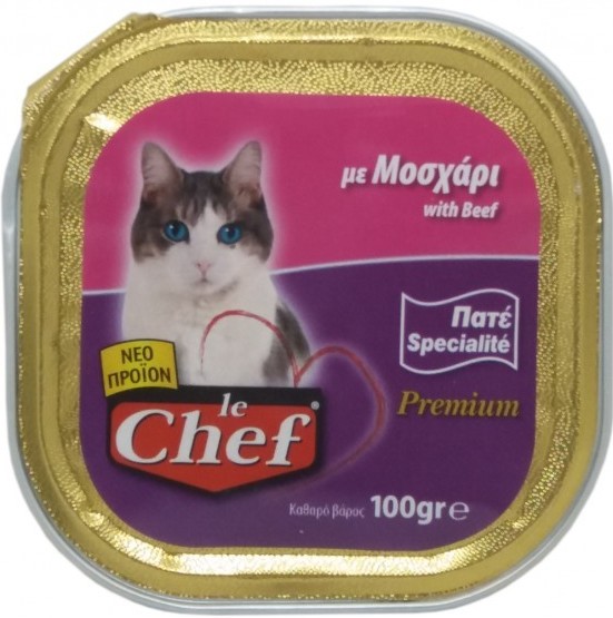 Γατοτροφή LE CHEF μοσχάρι 100gr