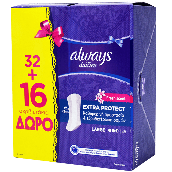 Σερβιετάκια ALWAYS Protect fresh scent large 48τμχ (32+16 δώρο)