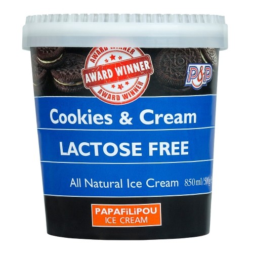 Παγωτό P&P Lactose free cookies&cream 500gr/850ml