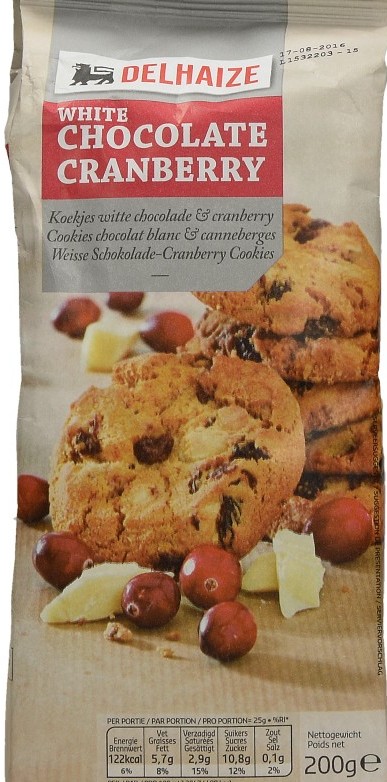 Μπισκότα DELHAIZE mega cookies σοκολάτα & cranberries 200gr
