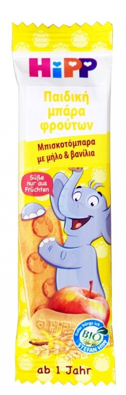 Μπάρα παιδική HIPP βιολογική μπισκότο μήλο βανίλια 20gr