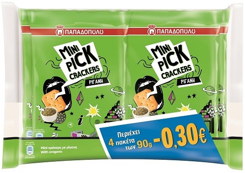 Pick crackers mini ΠΑΠΑΔΟΠΟΥΛΟΥ ρίγανη 4x90gr (-0,30€)