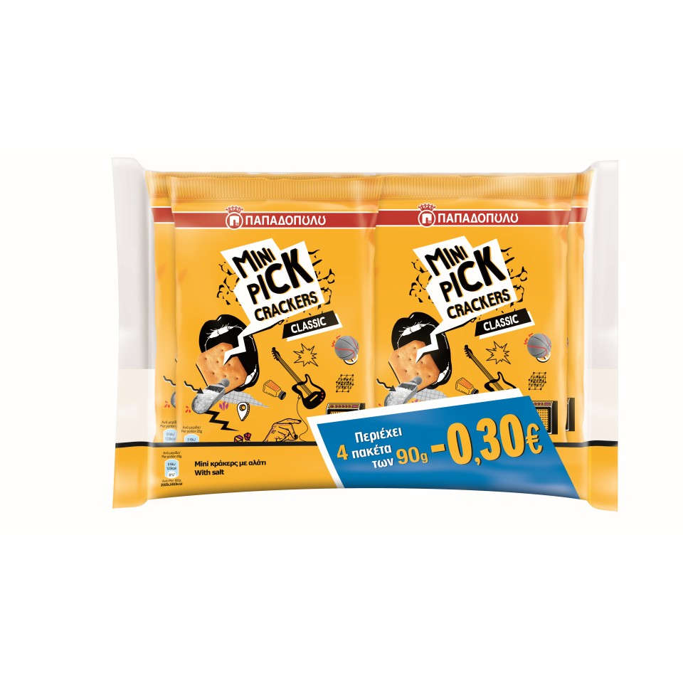 Pick crackers mini ΠΑΠΑΔΟΠΟΥΛΟΥ κλασικά 4x90gr (-0,30€)