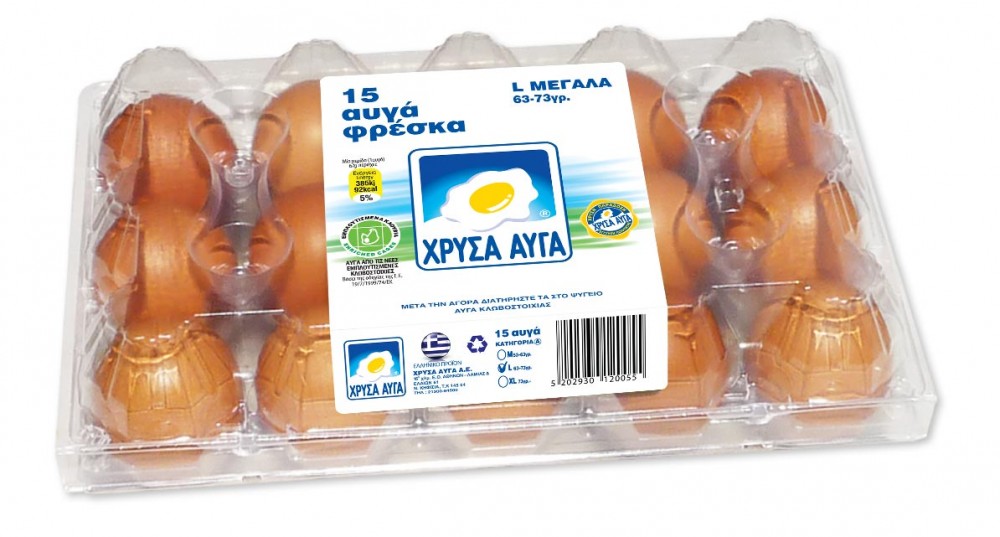 Αυγά ΧΡΥΣΑ ΑΥΓΑ φρέσκα L(63-73) 15τμχ