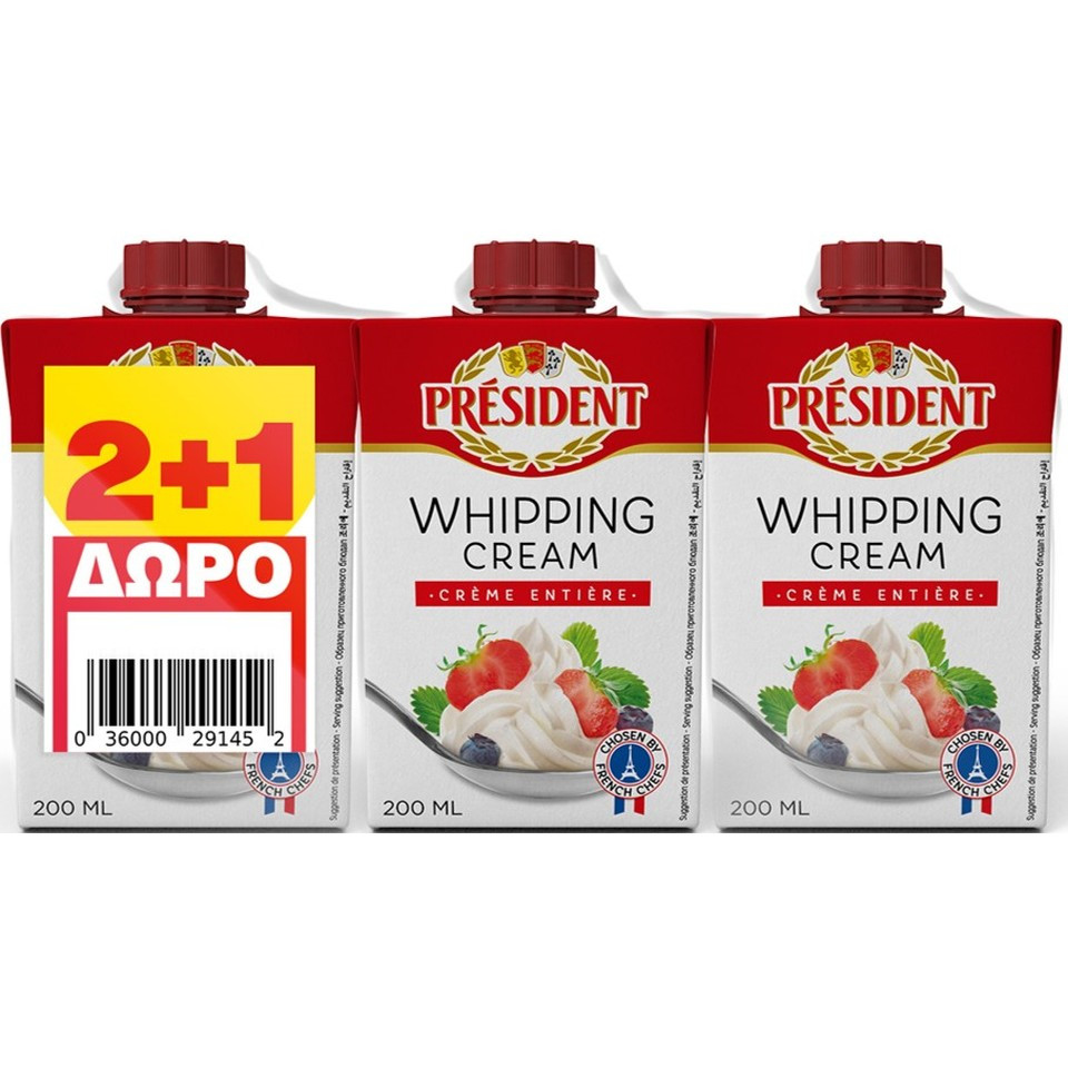 Κρέμα γάλακτος PRESIDENT 35% 3x200ml (2+1 δώρο)