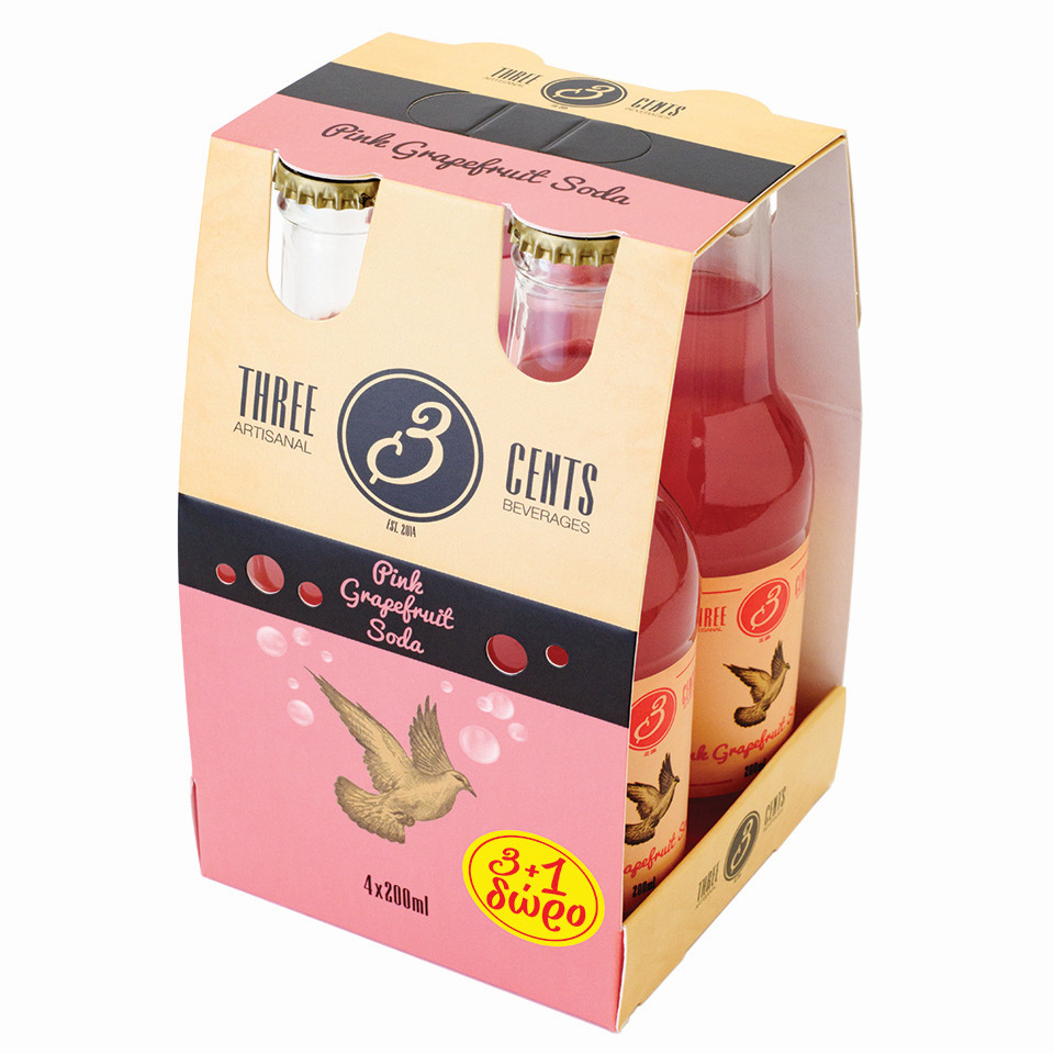 Σόδα THREE CENTS pink grapefruit 4x200ml (3+1 δώρο)