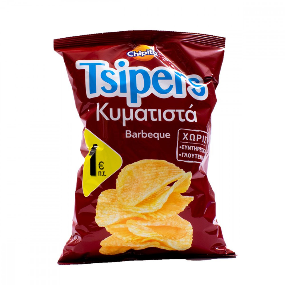 Πατατάκια TSIPERS κυματιστά barbeque χωρίς γλουτένη 120gr