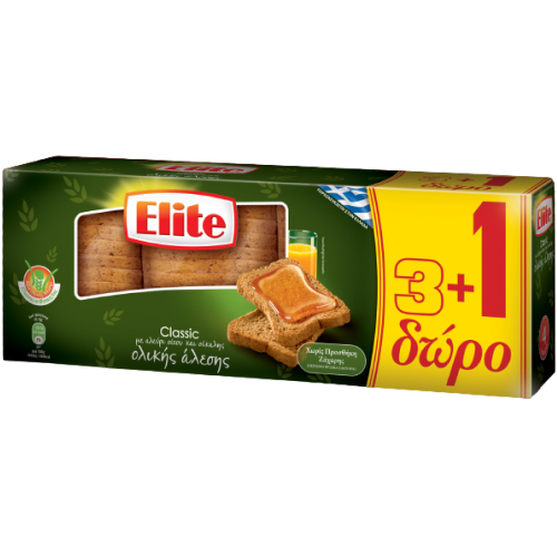 Φρυγανιές ELITE ολικής άλεσης 4x90gr (3+1 δώρο)