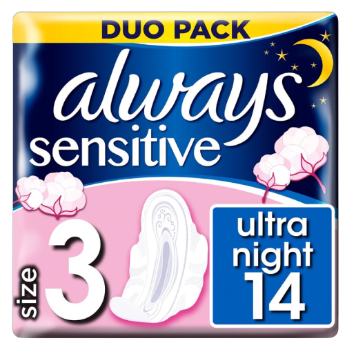Σερβιέτες ALWAYS Sensitive Ultra Night Plus 14τμχ (duo pack) προσφορά ...