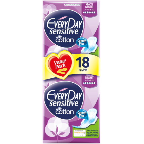 Σερβιέτες EVERYDAY Sensitive ultra plus maxi night 18τμχ