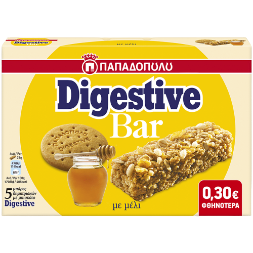 Μπάρες Δημητριακών ΠΑΠΑΔΟΠΟΥΛΟΥ Digestive με μέλι 5x28gr (-0,30€)