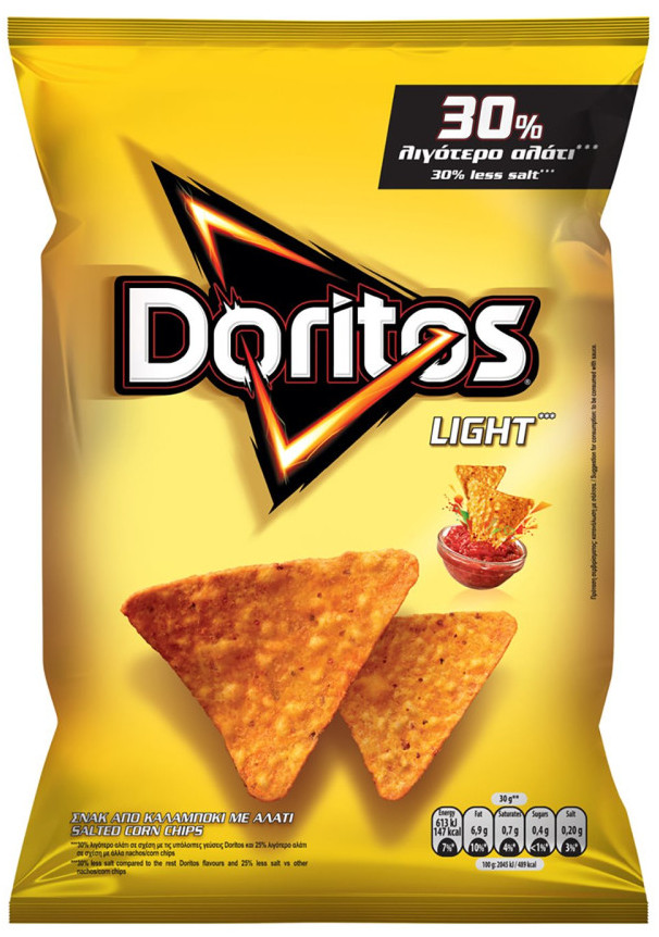 Σνακ DORITOS light 30% λιγότερο αλάτι 180gr