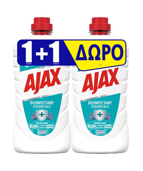 Υγρό καθαριστικό AJAX disinfectant essentials λεβάντα 2x1lt (1+1 δώρο)